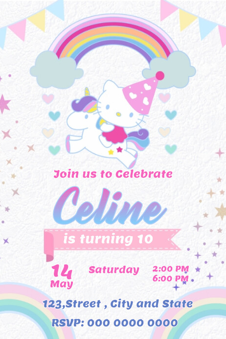 Plantilla de Invitation Birthday Hello Kitty Magical Unico | PosterMyWall