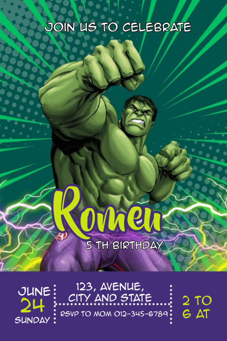 Invitation Birthday Hulk Template | PosterMyWall