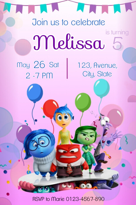 Invitation Birthday Inside Out 2 Templat | PosterMyWall