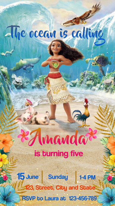 Copy of Invitation Birthday Moana Digital Display (9: | PosterMyWall