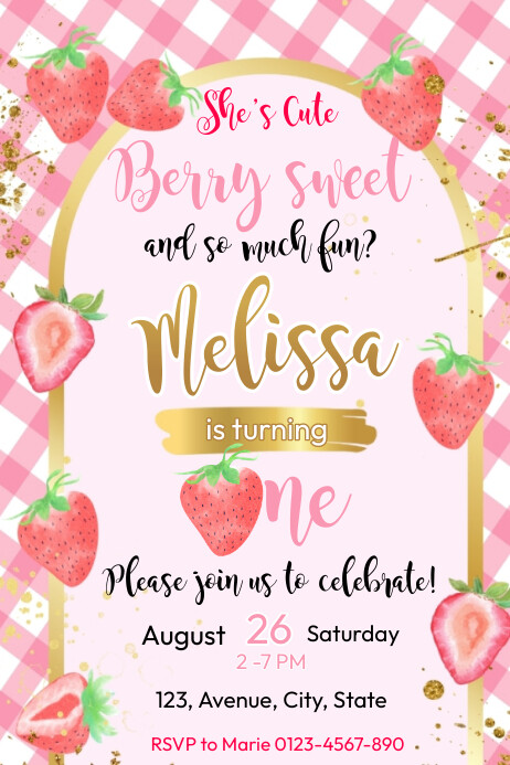 Strawberry Invitation Template Strawberry Berry First Birthday