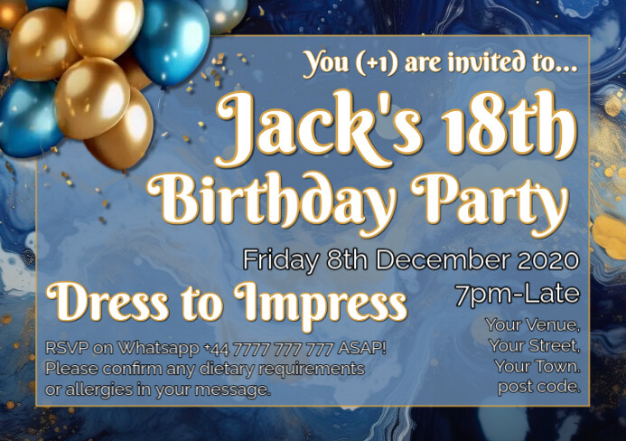 Invitation blue gold Template | PosterMyWall