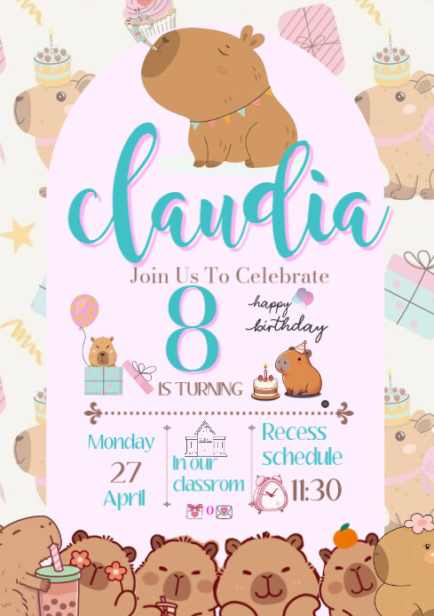 Invitation Capibara celebration happy Brithday party Grild temple ...