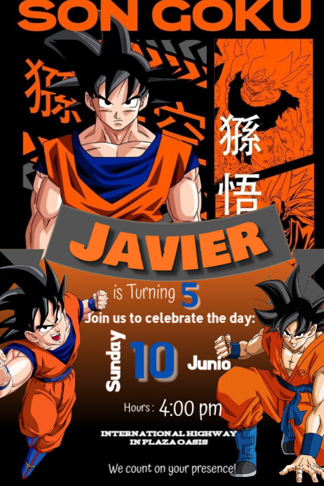 Plantilla de Goku Dragón ball Z invitation Brithday celebration temple ...