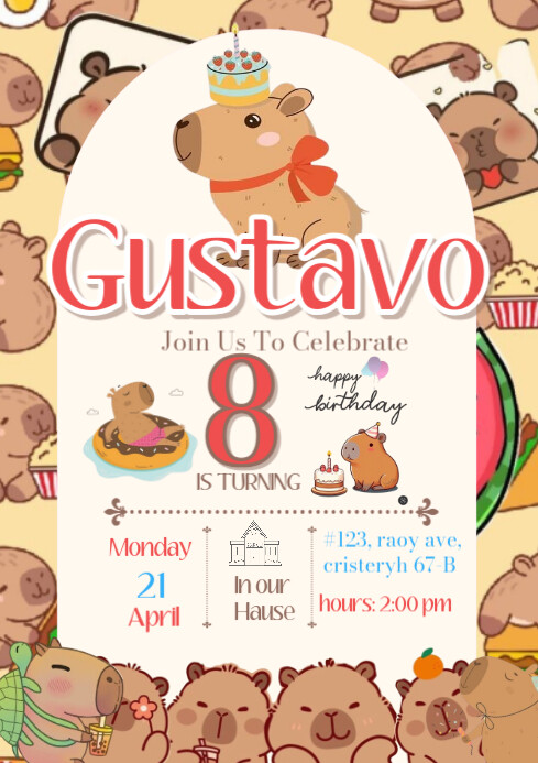 Copy of Capybara | capibara Invitation happy Brithday party temple boy ...