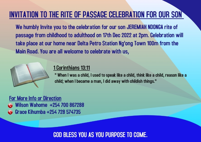 INVITATION TO THE RITE OF PASSAGE CELEBRATION Template | PosterMyWall