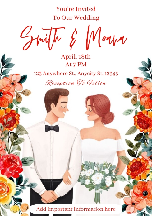 Invitation Wedding Red Flower Template | PosterMyWall