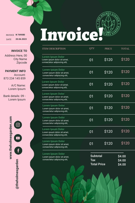 Invoice Plant Care Template | PosterMyWall