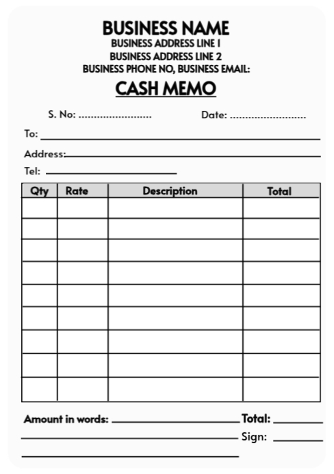 Invoice/Receipt/Cash Memo Template | PosterMyWall