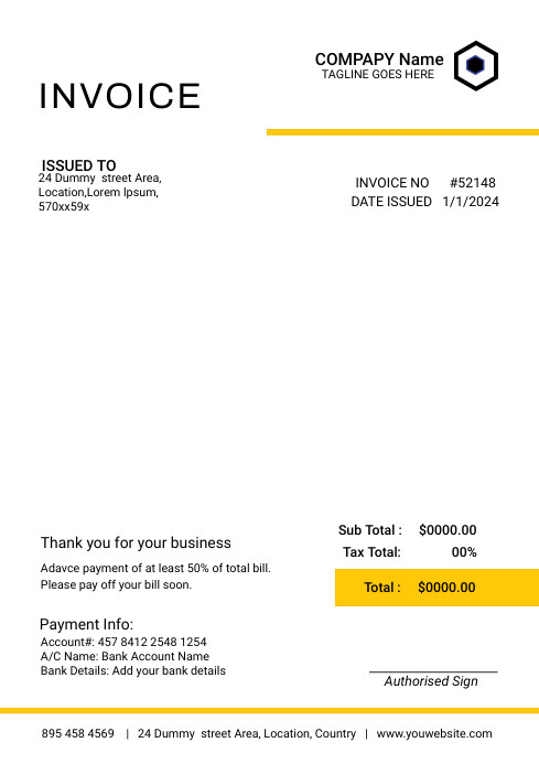 Invoice Template yellow color | PosterMyWall