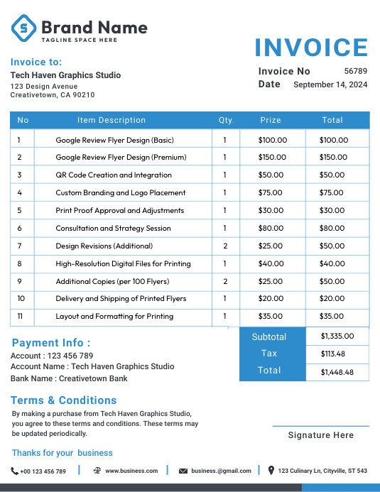 Invoice White and Blue Flyer Design Template | PosterMyWall