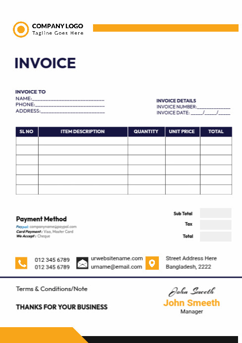 Invoice Yellow Design Template | PosterMyWall