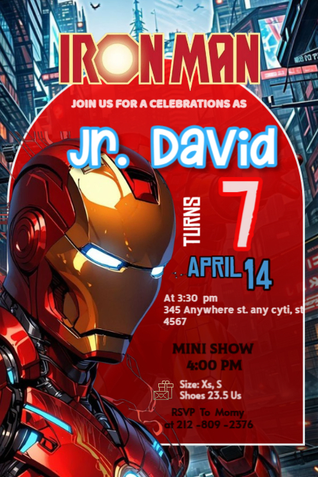Iron man invitation party temple editable flayer editablet celebration ...