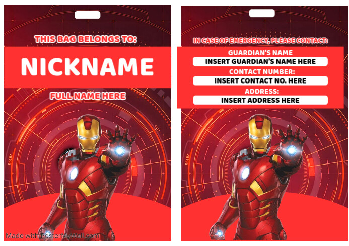 Iron Man Kids Bag Tag And Name Tag Template | PosterMyWall