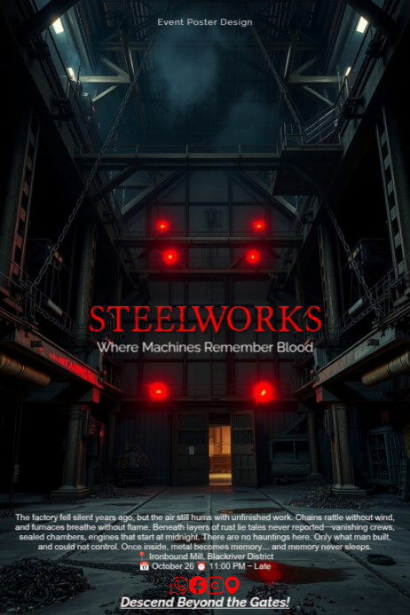 Ironbound Descent – Abandoned Steelworks Horror Poster Template ...