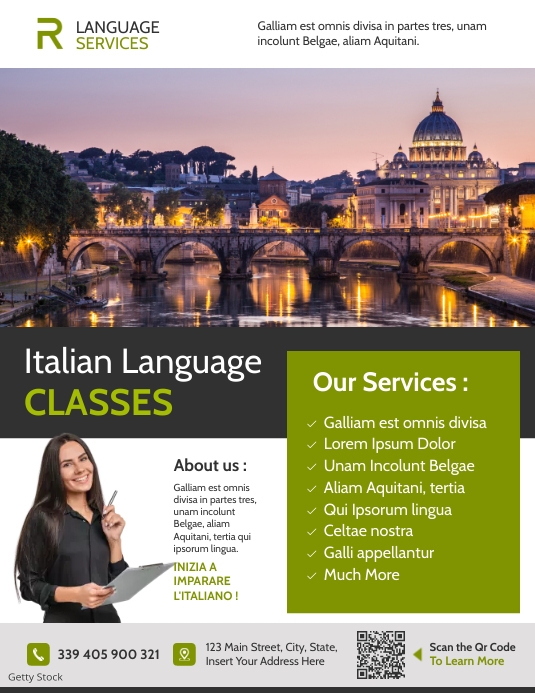 italian language school flyer advertisement q Template | PosterMyWall
