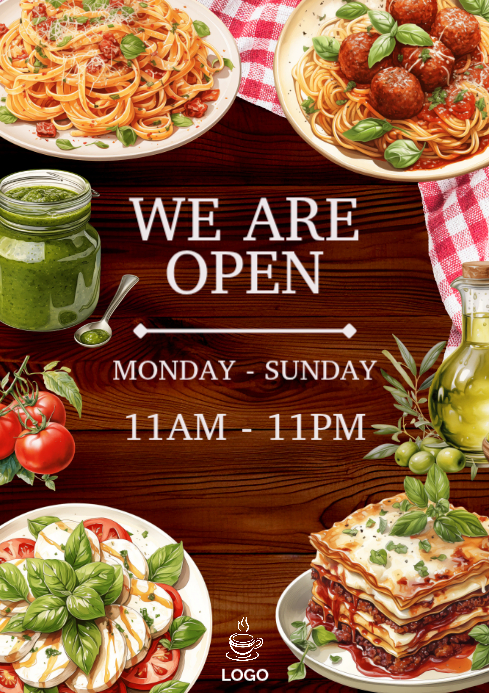 Italian Restaurant Open Times Sign Template | PosterMyWall