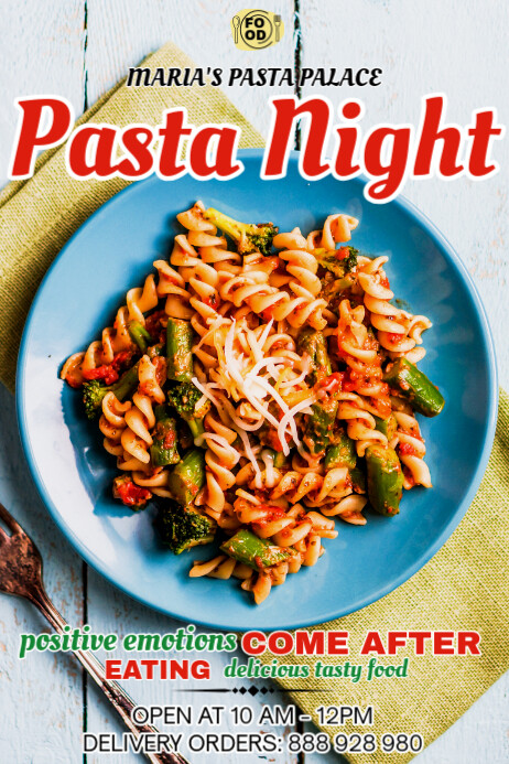 Plantilla de Italian Restaurant Pasta Night Poster | PosterMyWall
