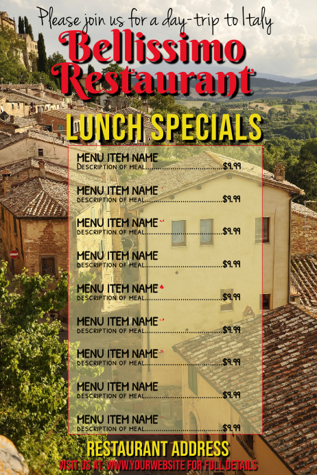 Italian Restaurnt Advert & Menu Template | PosterMyWall