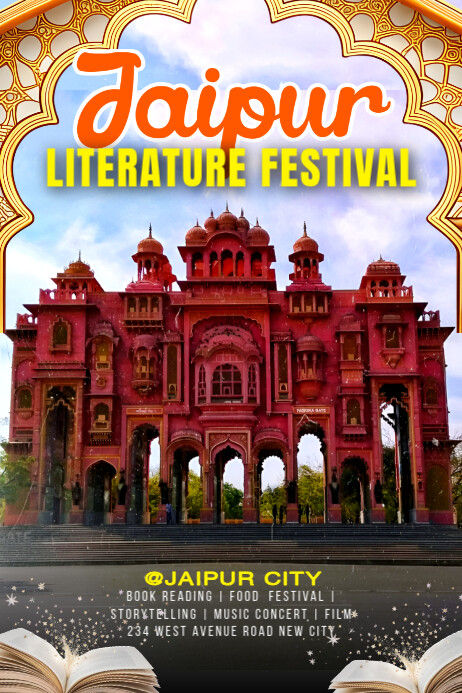 Copy of Jaipur literature book festival event invitation editable flyer ...