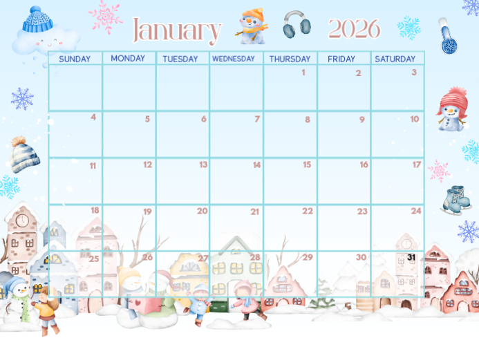 January 2026 Calendar Winter Template | PosterMyWall