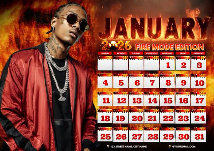 January 2026 Fire Edition Calendar Template | PosterMyWall