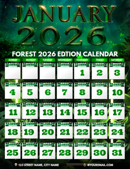 Modèle January 2026 Forest Edition Calendar | PosterMyWall