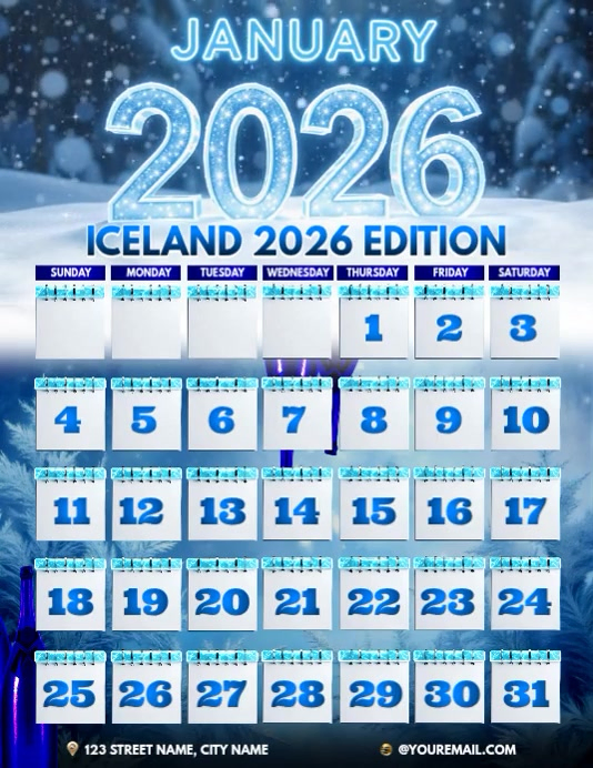 Modèle January 2026 Iceland Edition Calendar | PosterMyWall