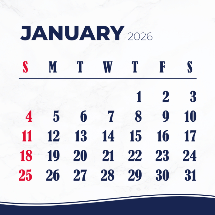 January 2026 Monthly Calendar Page Clean Minimal Blue White Printable ...