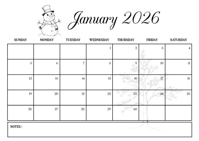 January 2026 Planner A4 Template | PosterMyWall