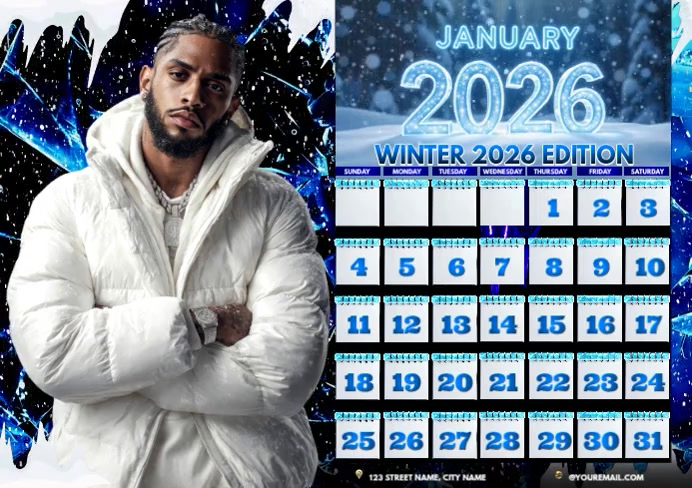 Plantilla de January 2026 Winter Edition Calendar | PosterMyWall
