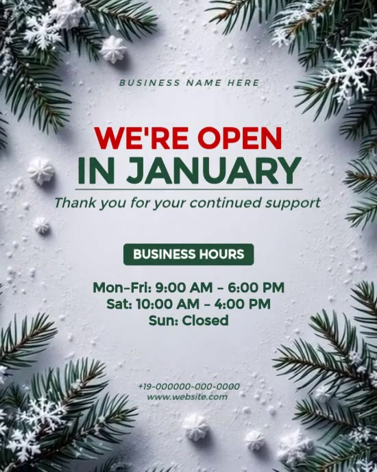 January Business Hours Template | We’re Open in January Editable Design ...