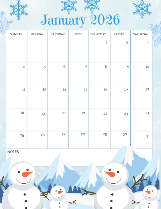 January CALENDAR 2026 Template | PosterMyWall