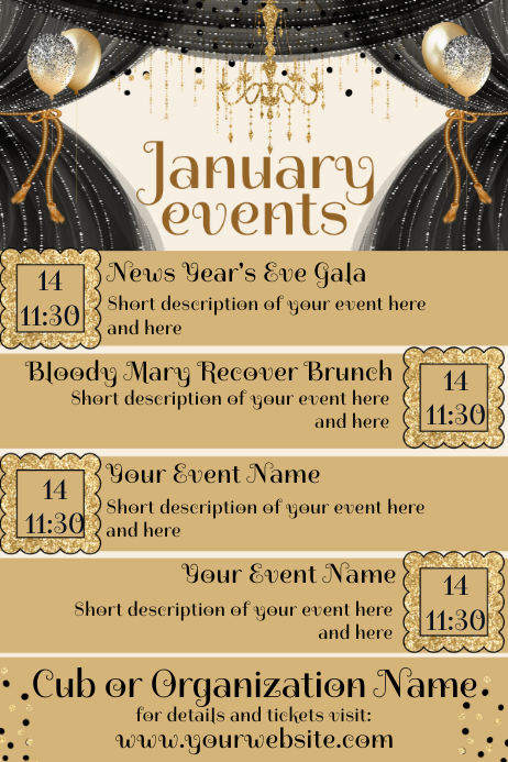 January Events Glitter New Year Theme Template | PosterMyWall