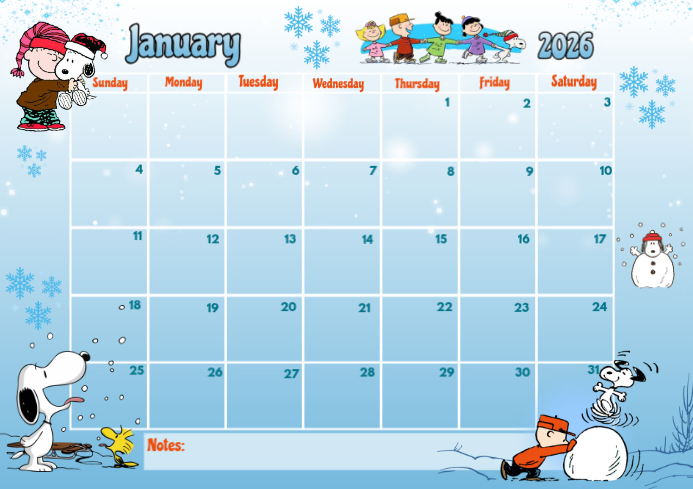 Copy of January Snoopy 2025 Calendar | PosterMyWall