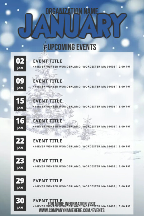 January Upcoming Event Planner Flyer Template | PosterMyWall
