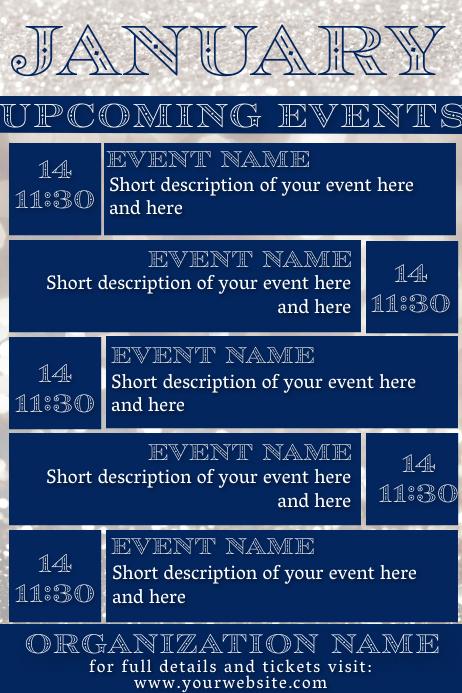 January Upcoming Events Glitter Blue Silver Template | PosterMyWall