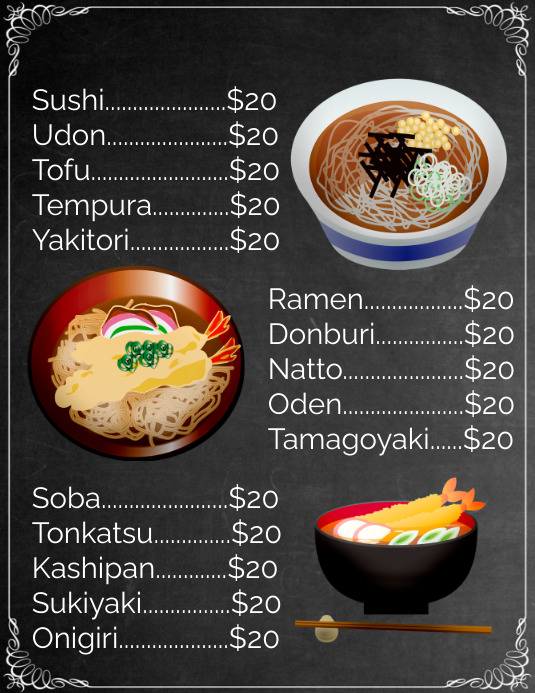 Japanese cuisine menu Template | PosterMyWall
