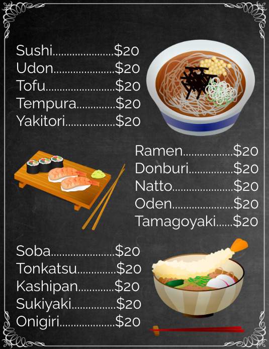 Plantilla de Japanese cuisine menu | PosterMyWall