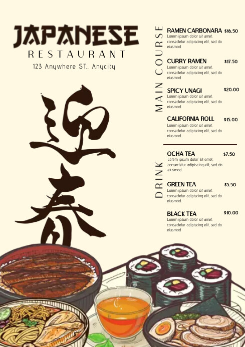 Japanese restaurant Menu Template | PosterMyWall