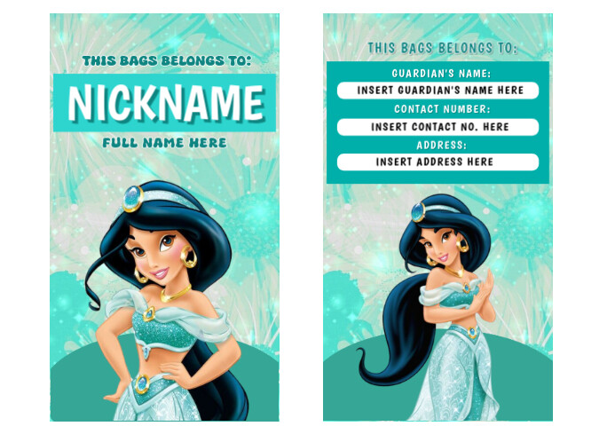 Copy of Jasmine Princess Personalized Bag Tag | PosterMyWall