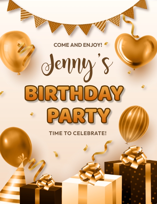 Jenny's Gold Birthday Invitation Template | PosterMyWall
