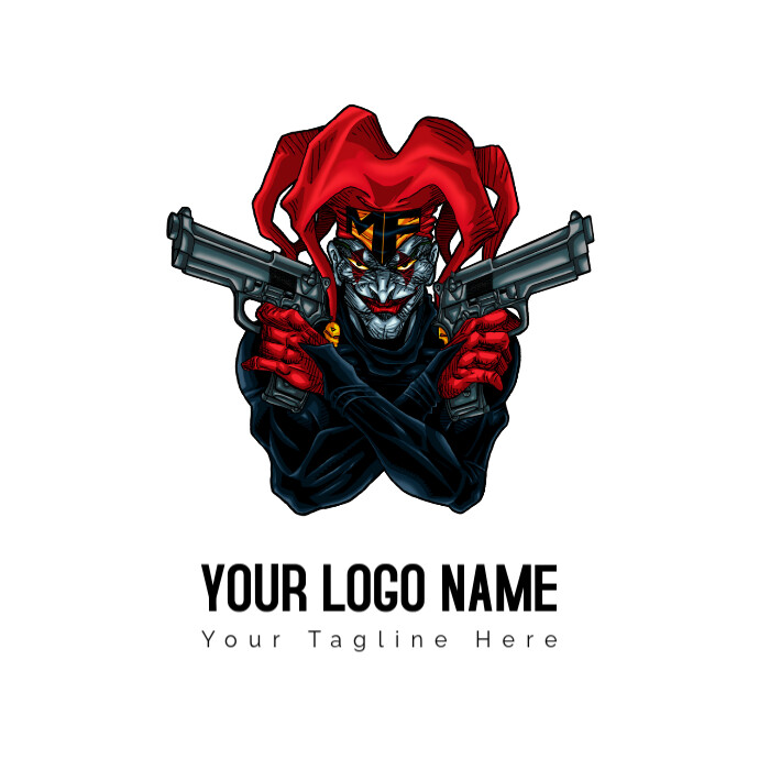 Jester Holding Two Guns Illustration Logo Templat | PosterMyWall