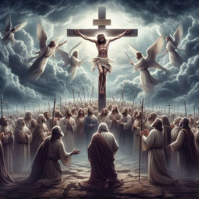 Jesus Christ on the cross with disciples Templat | PosterMyWall