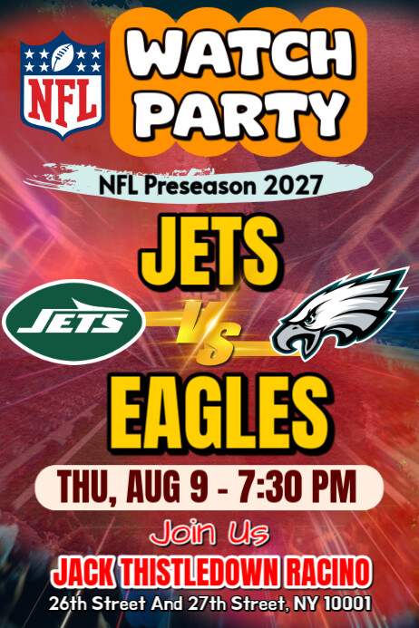 Plantilla de Jets Vs Eagles NFL 2025 Preseason Watch Party Instagram ...