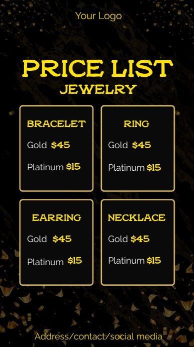 Jewelry Price List Template | PosterMyWall