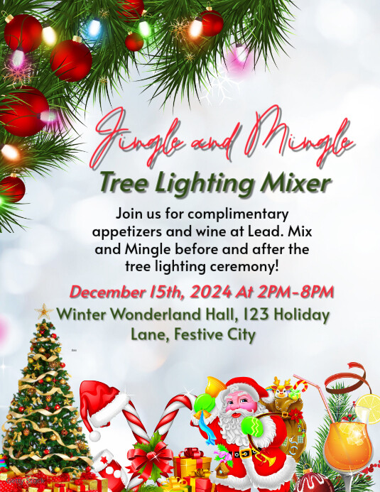 Jingle and Mingle Tree Lighting Mixer Flyer Template | PosterMyWall