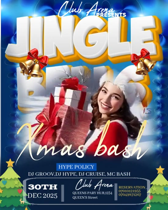 Jingle Bells Xmas Bash Party Flyer Template | PosterMyWall