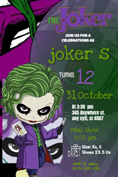 Joker Guasón invitation Brithday party temple flayer editablet ...