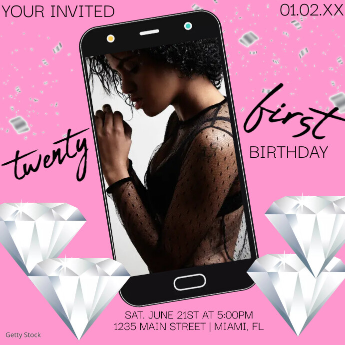 Joyful 21st Birthday Girl Template Invitation | PosterMyWall